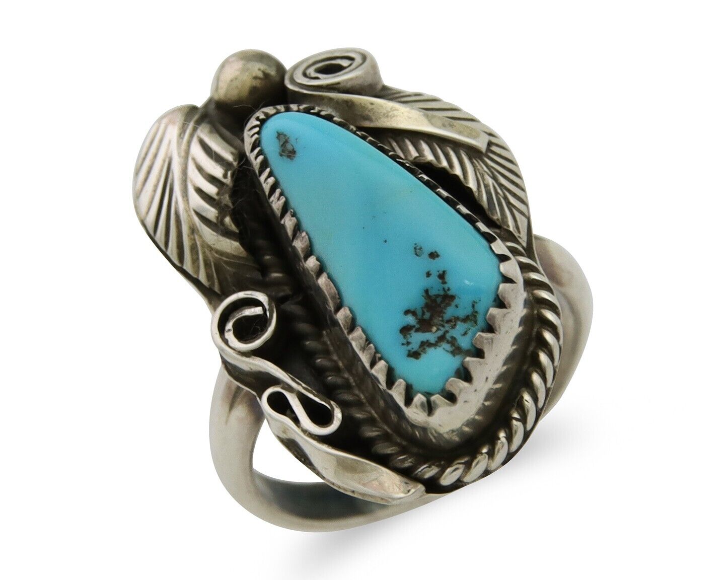 Navajo Ring .925 Silver Natural Slab Turquoise Signed Justin Morris C ...
