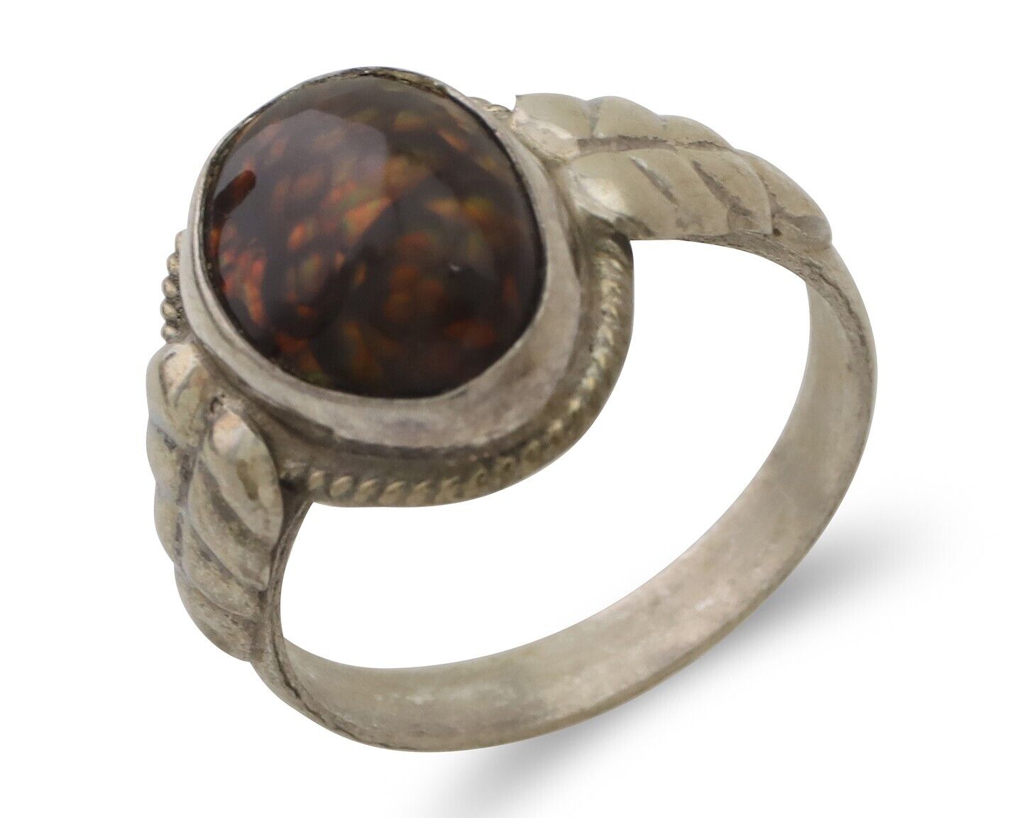 Navajo Handmade Ring 925 Silver Natural Fire Opal Native Artist Size 8 ...