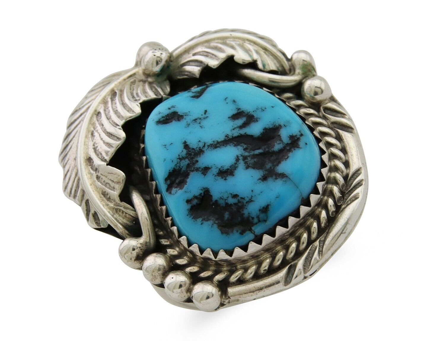 Navajo Ring .925 Silver Natural Slab Turquoise Artist Signed M. S. C.8 ...