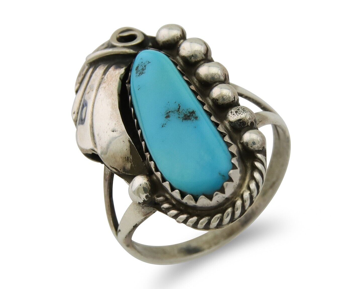 Navajo Ring .925 Silver Natural Slab Turquoise Signed Justin Morris C ...