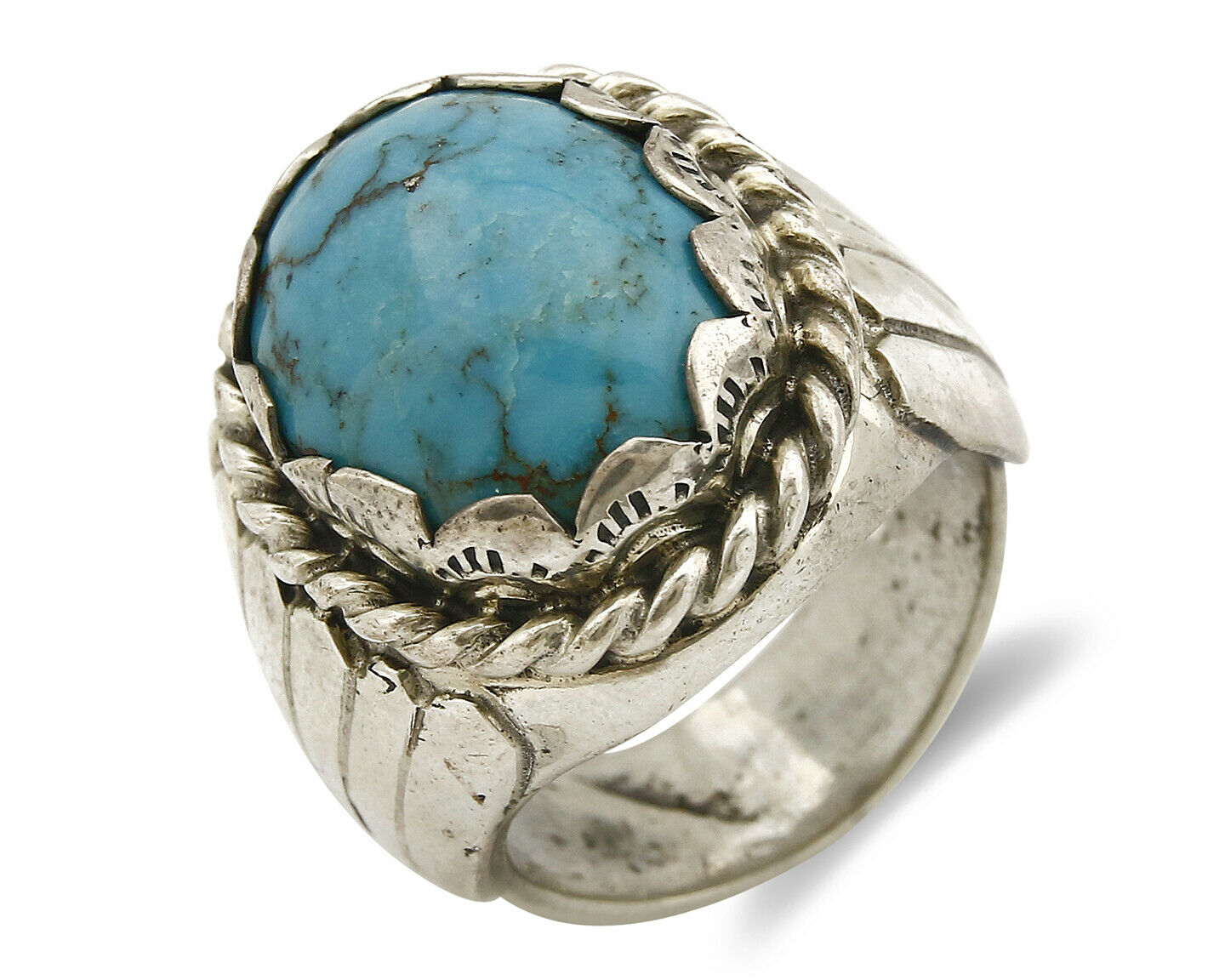 Navajo Ring .925 SOLID Silver Kingman Turquoise Signed Artist TeePee C ...