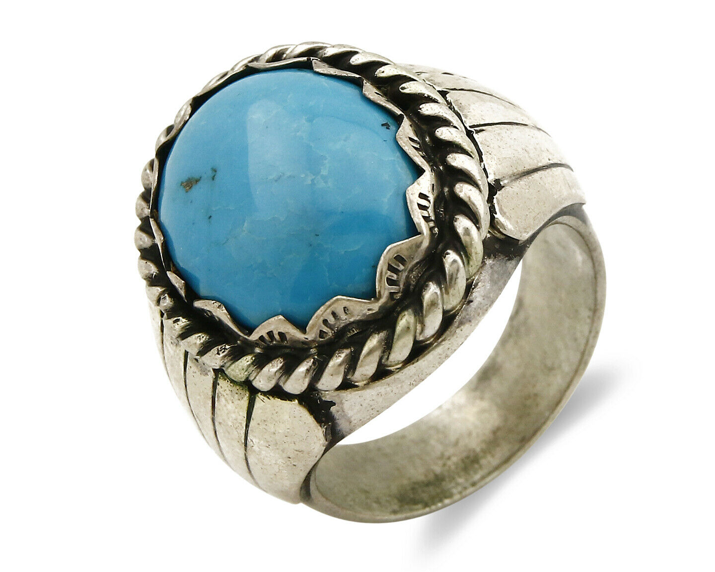 Navajo Ring .925 SOLID Silver Kingman Turquoise Signed Artist TeePee C ...