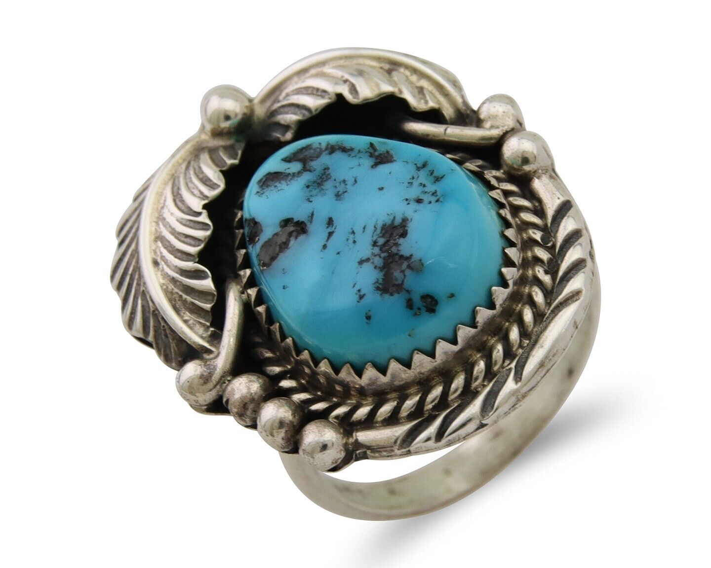Navajo Ring .925 Silver Natural Slab Turquoise Artist Signed M. S. C.8 ...